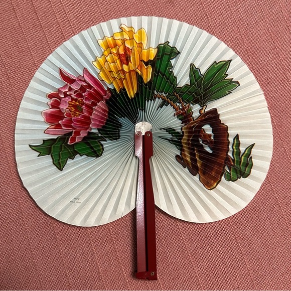 Accents | Vintage Chinese Paper Floral Folding Fan With Metal Closure ...